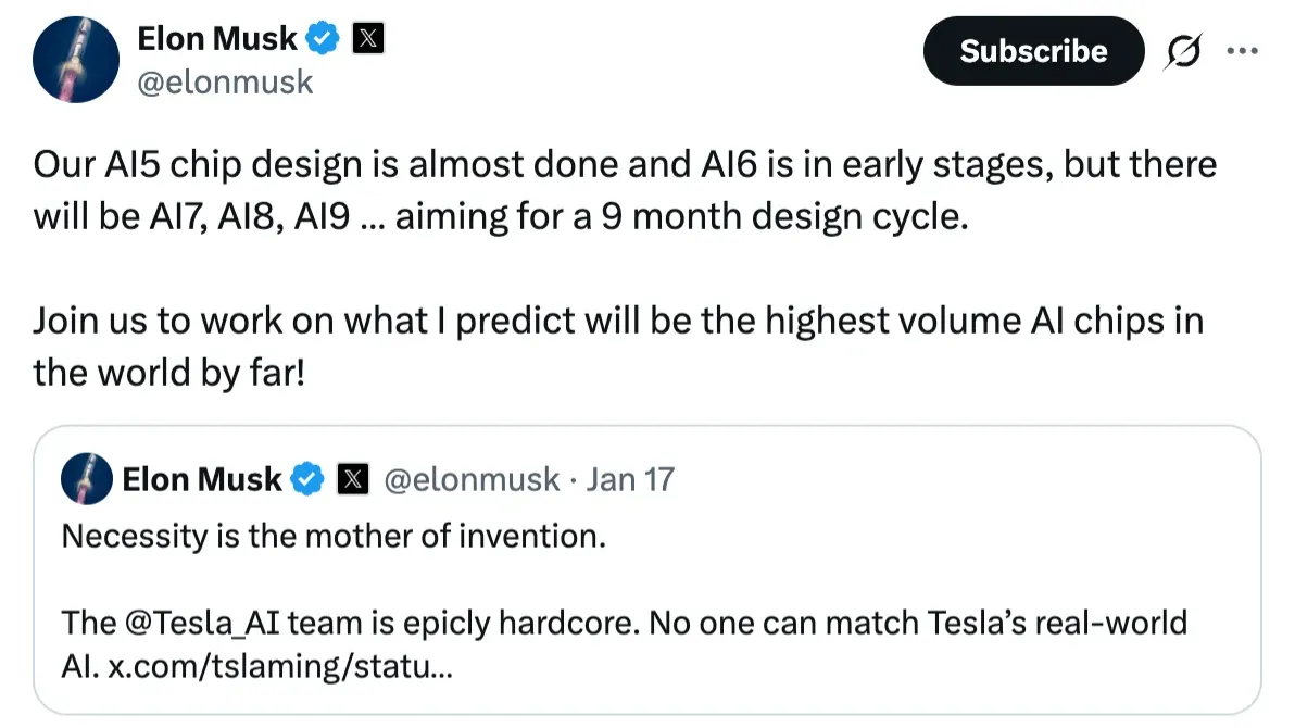 Tesla "almost done" with AI5 chip design with 10x the computing power ...